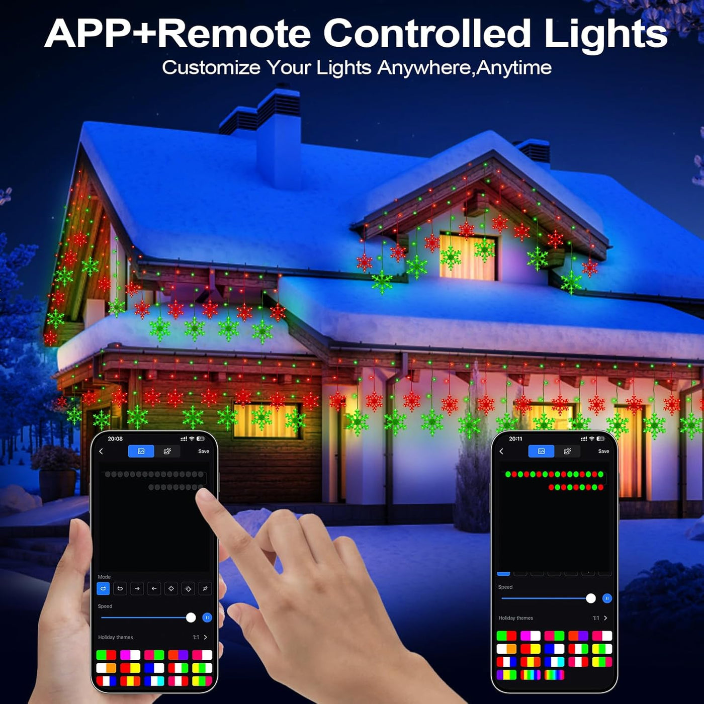 Smart Christmas Snowflake Icicle Lights, APP Remote Control 16 Million ...