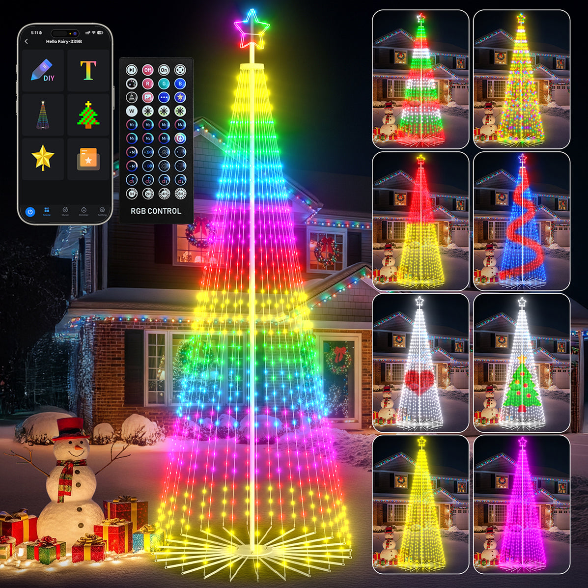 12-ft Christmas Cone Tree with Programmable RGB Fairy Lights ...