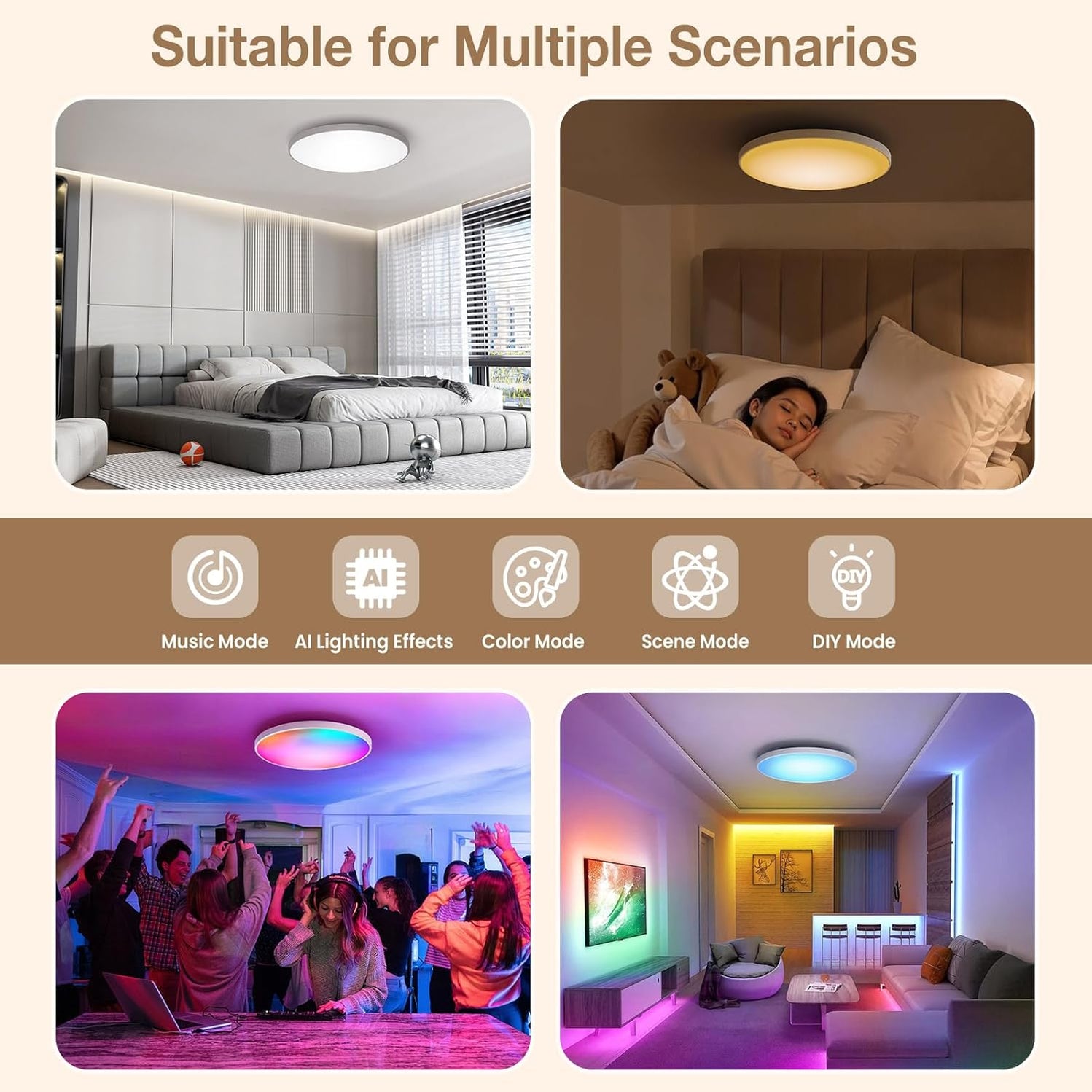 12-in 30W Smart RGB+CCT Ceiling Lights WiFi & Bluetooth Works with Ale ...