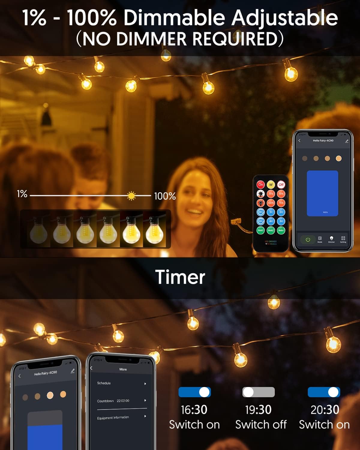 50FT G40 Outdoor String Lights with Dimmer App Control – AvatarControls