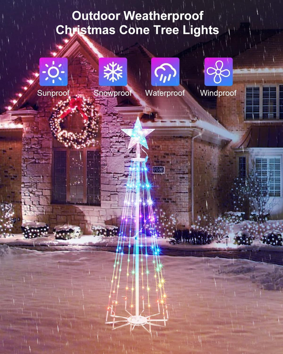 4ft 110 LEDs Outdoor Christmas Cone Tree Lights Music Sync with APP Co ...