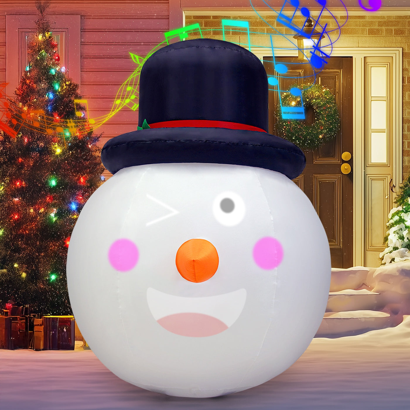 5-ft Christmas Inflatable Snowman Projector Emoji and Built-in Musical ...