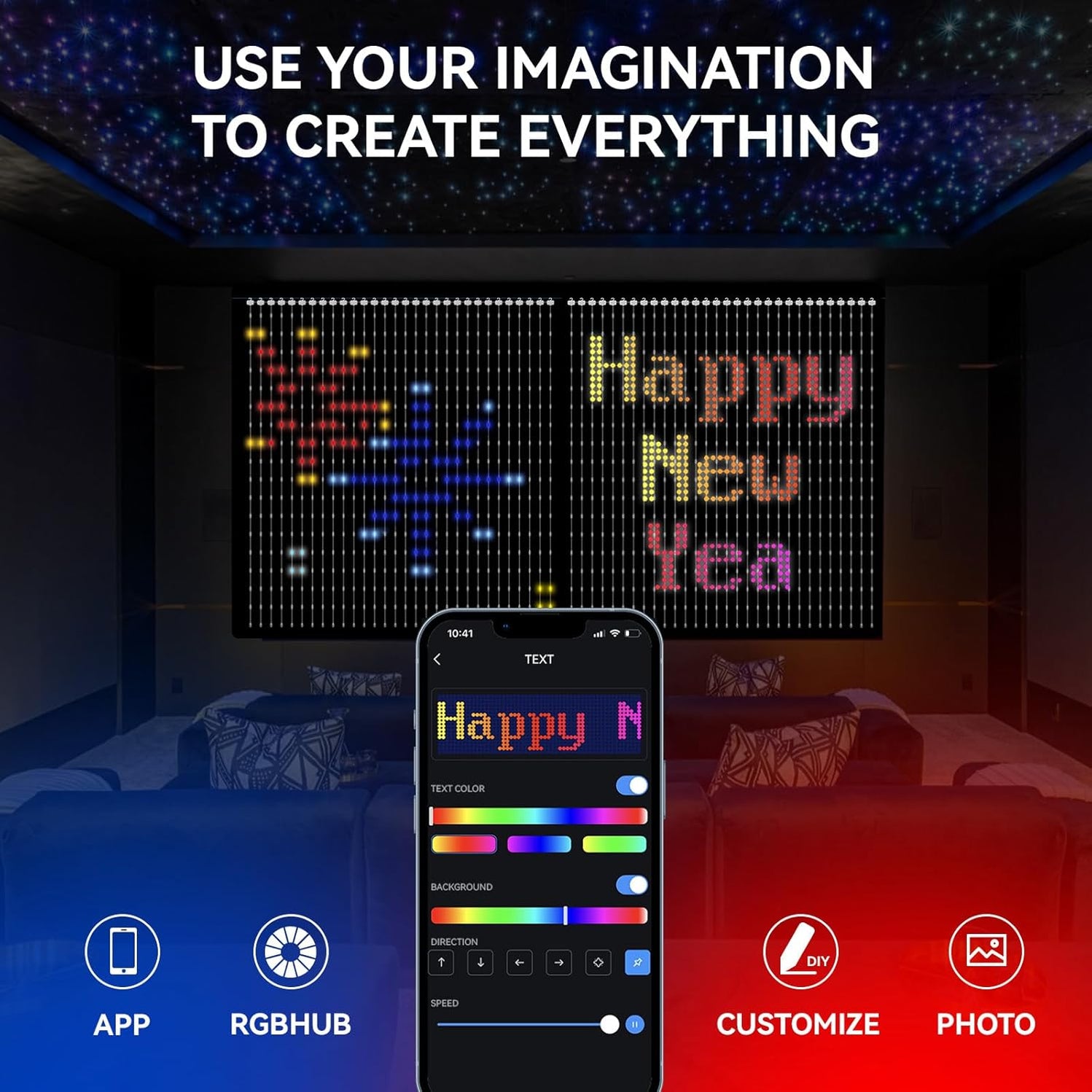 Smart Curtain Lights String with 540 RGB LEDs DIY Your Effects ...