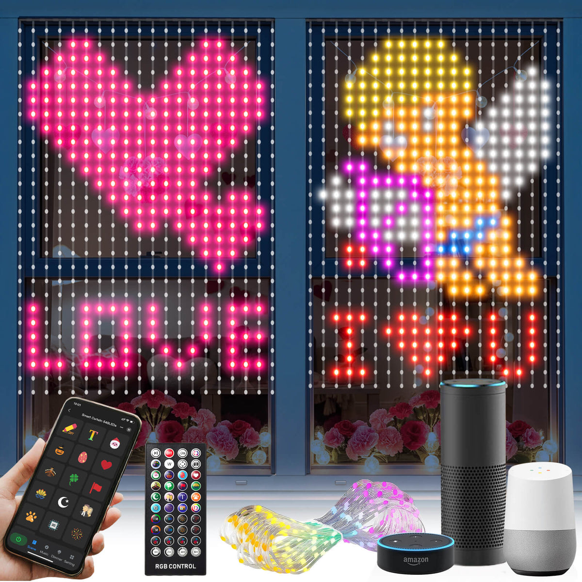 Smart Curtain Lights 540 Programmable RGBIC Fairy LED Lights 5 x 6.9ft ...