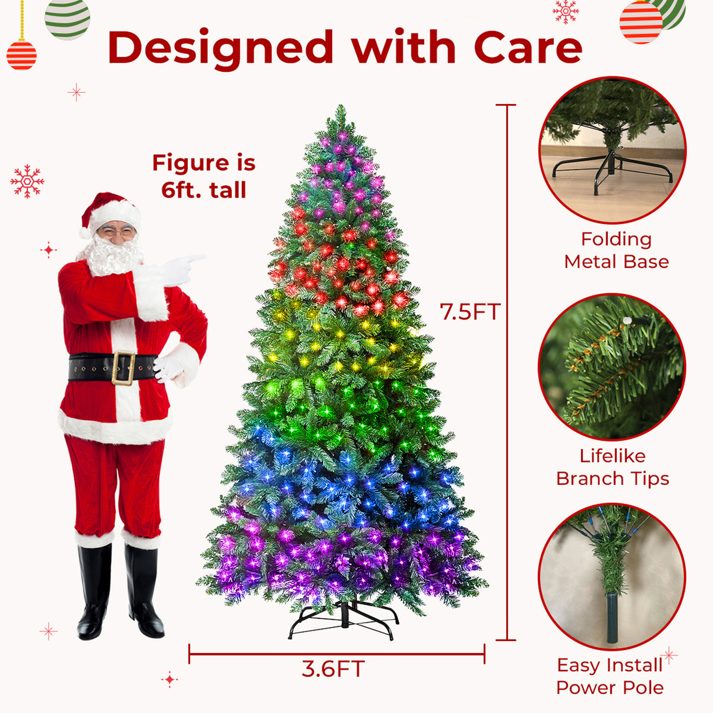 7.5ft Pre-lit Artificial Christmas Tree with Smart Programmable LED Fa ...