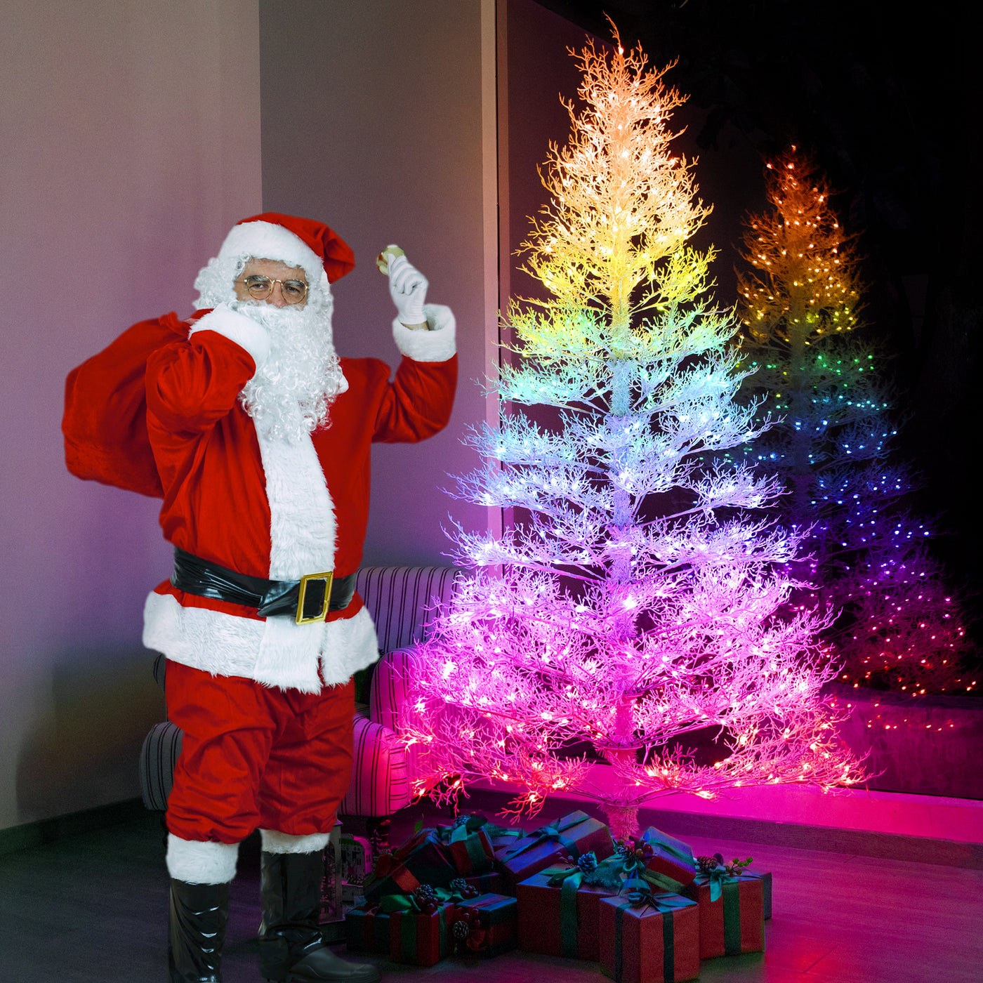 7.5ft Pre-lit White Coral Artificial Christmas Tree with Smart Program ...
