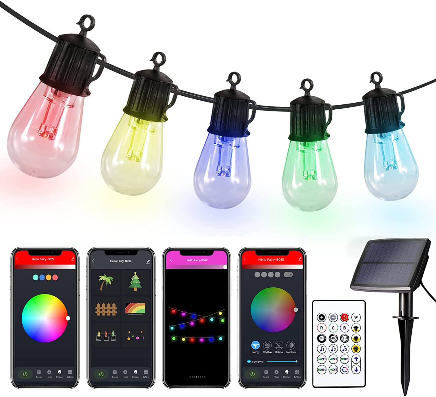 S14 RGB LED Solar String Lights 25FT/7.5M 15Bulbs — AvatarControls