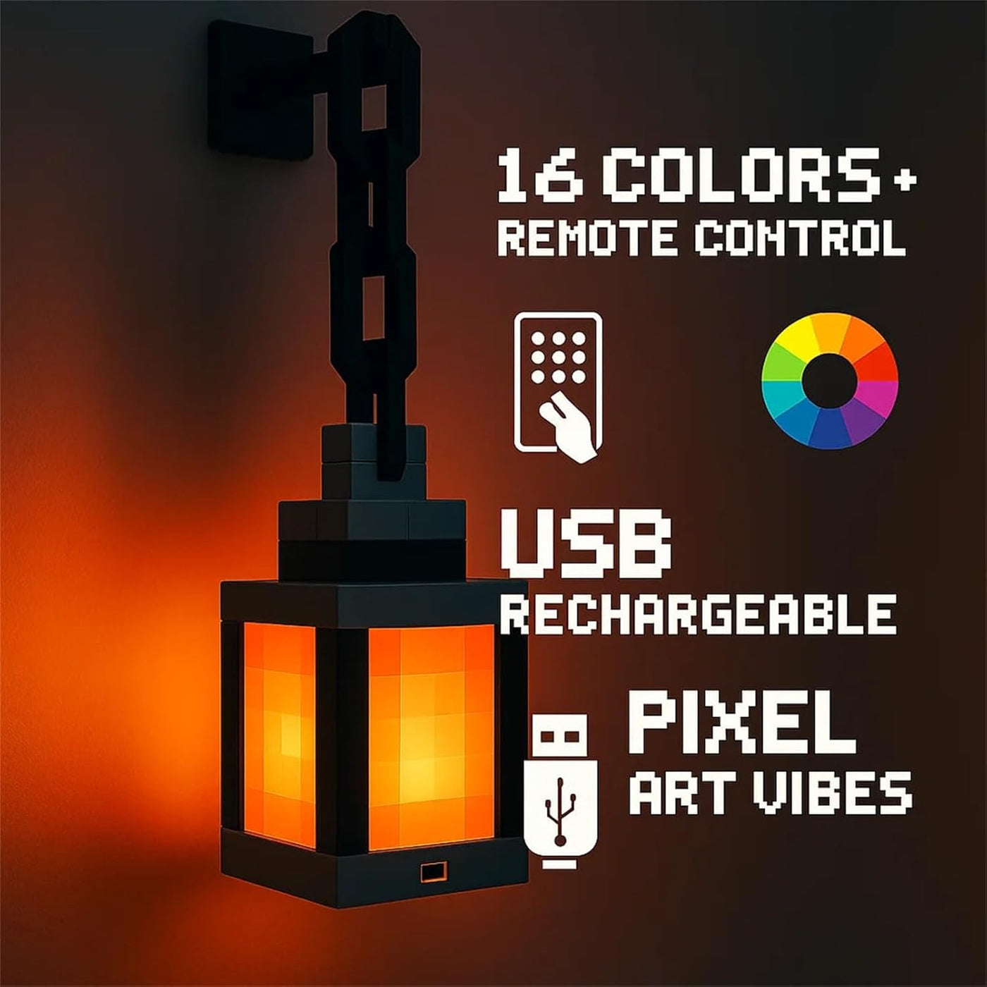 Pixel Lantern Night Light -16-Color Led Wall Mood Night Light W Touch ...