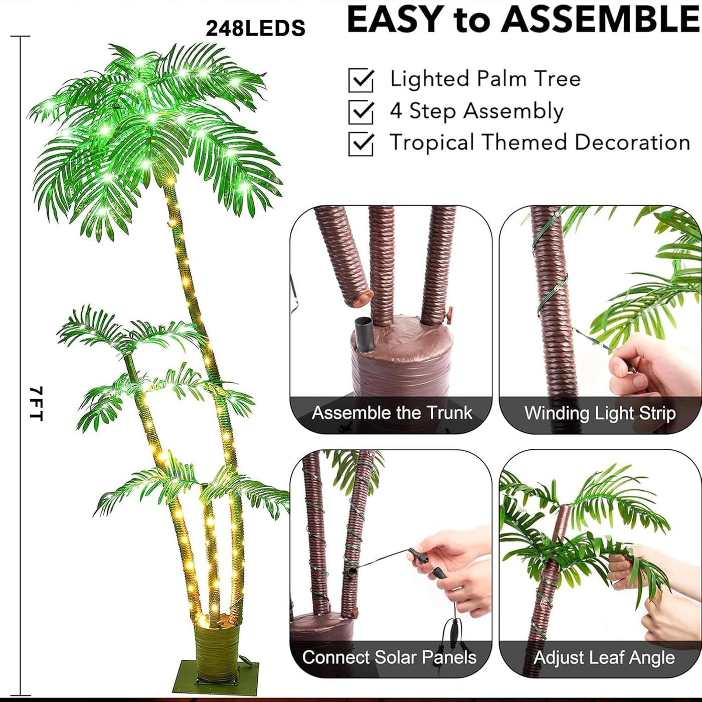 6FT/7FT Lighted Artificial Smart Palm Tree Warm White with App Control ...