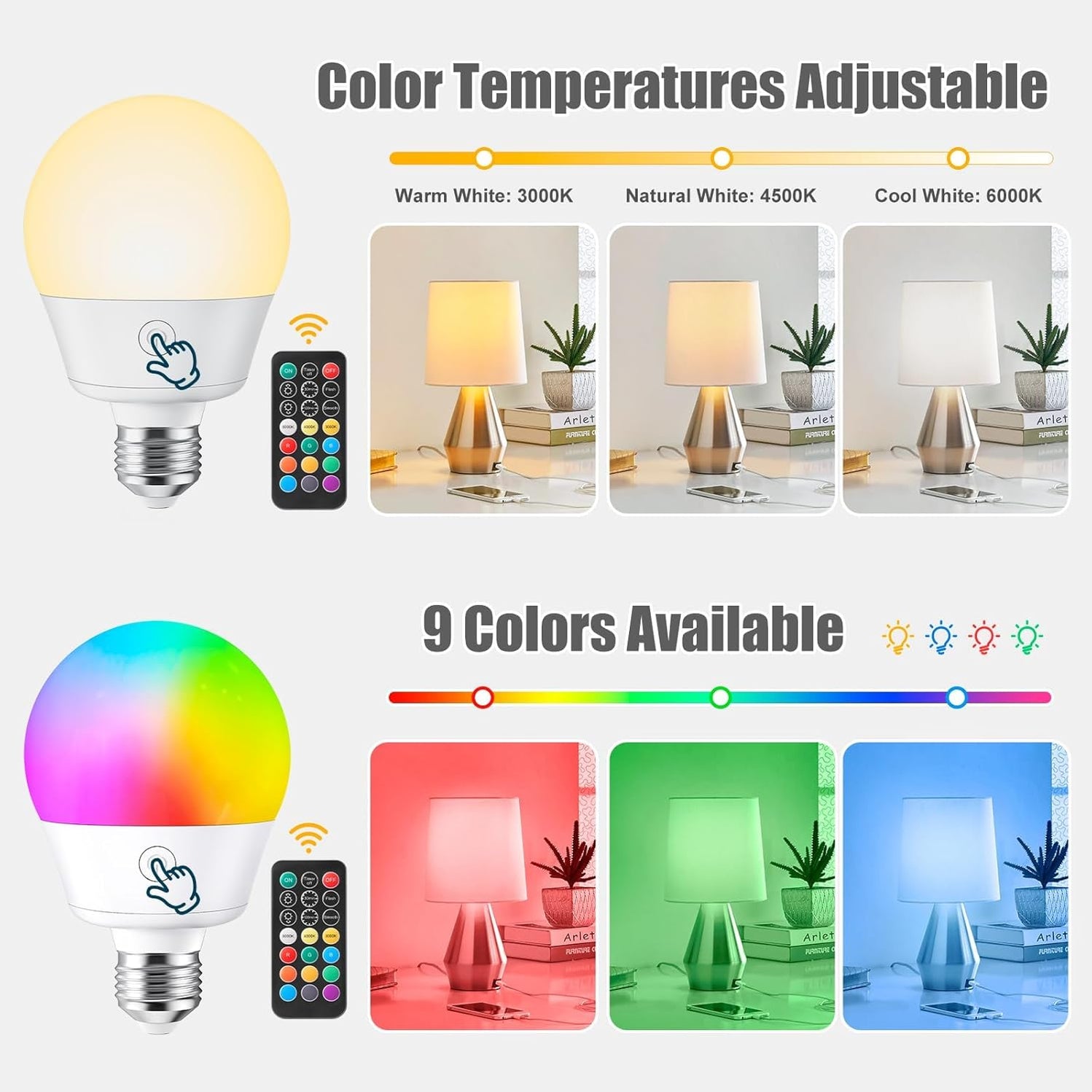 E26/E27 Rechargeable Light Bulb with Remote and Timer, Battery Backup ...