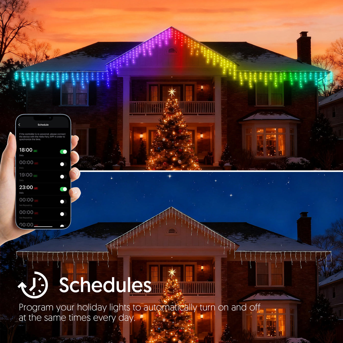 33-ft/66-ft/99-ft Smart Icicle String Lights for Christmas New Year Ho ...