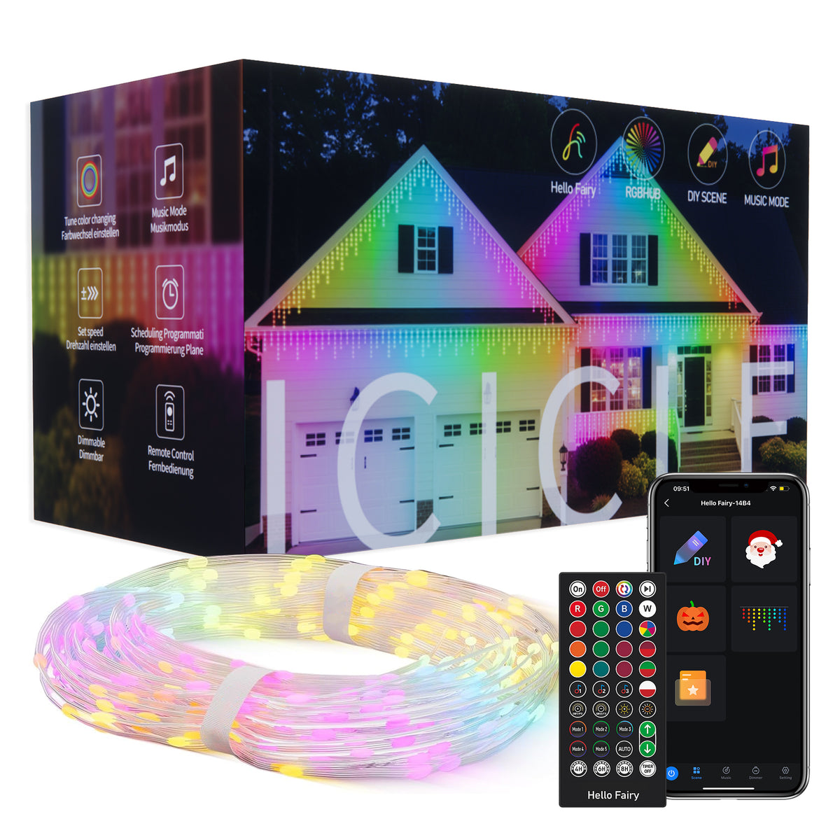 33-ft/66-ft/99-ft Smart Icicle String Lights for Christmas New Year Ho ...