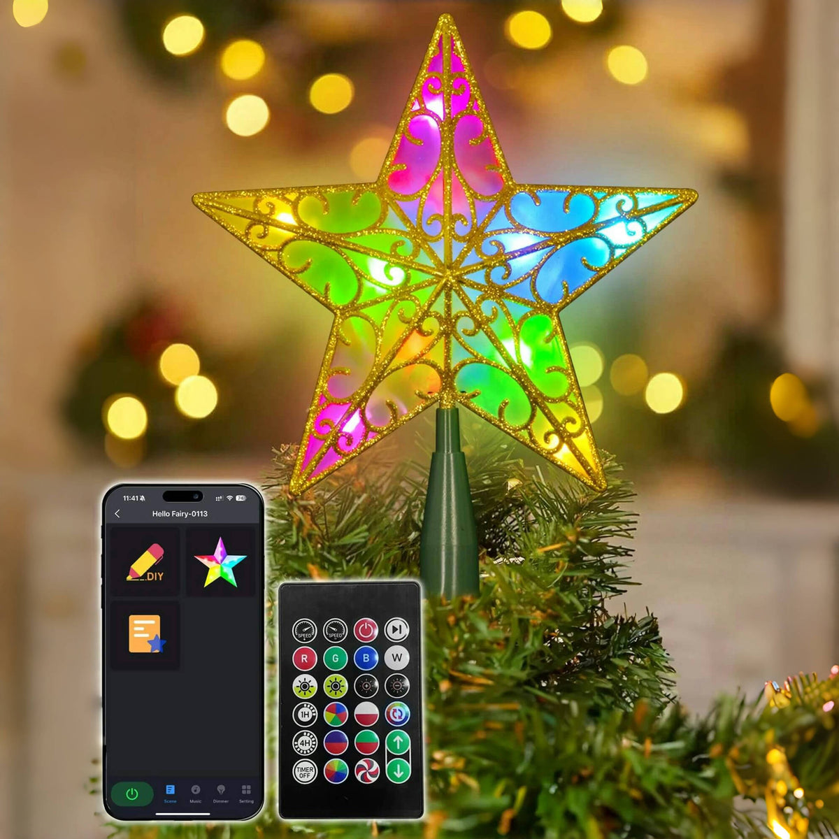 9" Christmas Gold Glitter Tree Topper — AvatarControls