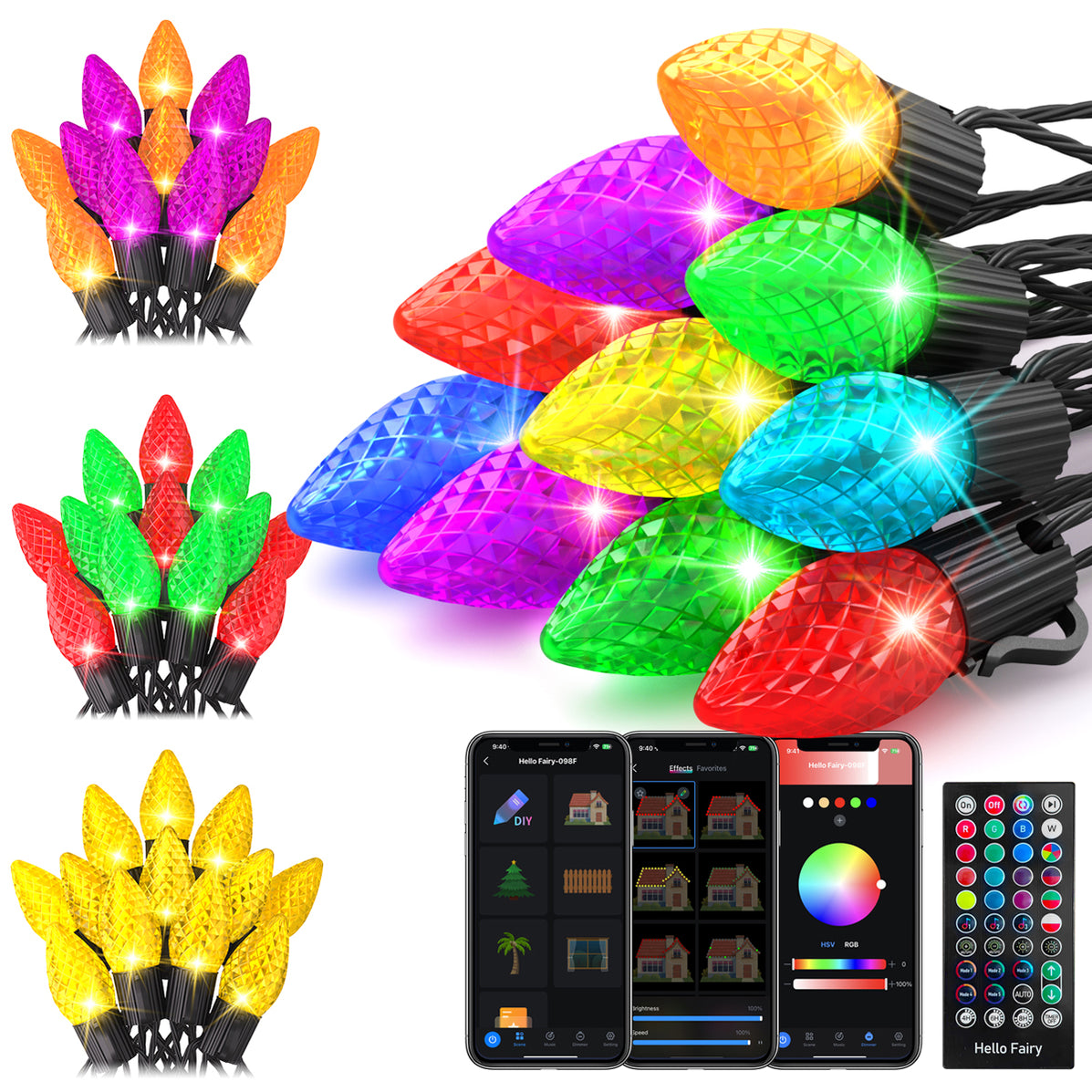 Dynamic C7/C9 Christmas Strawberry Smart String Lights with Programmab ...