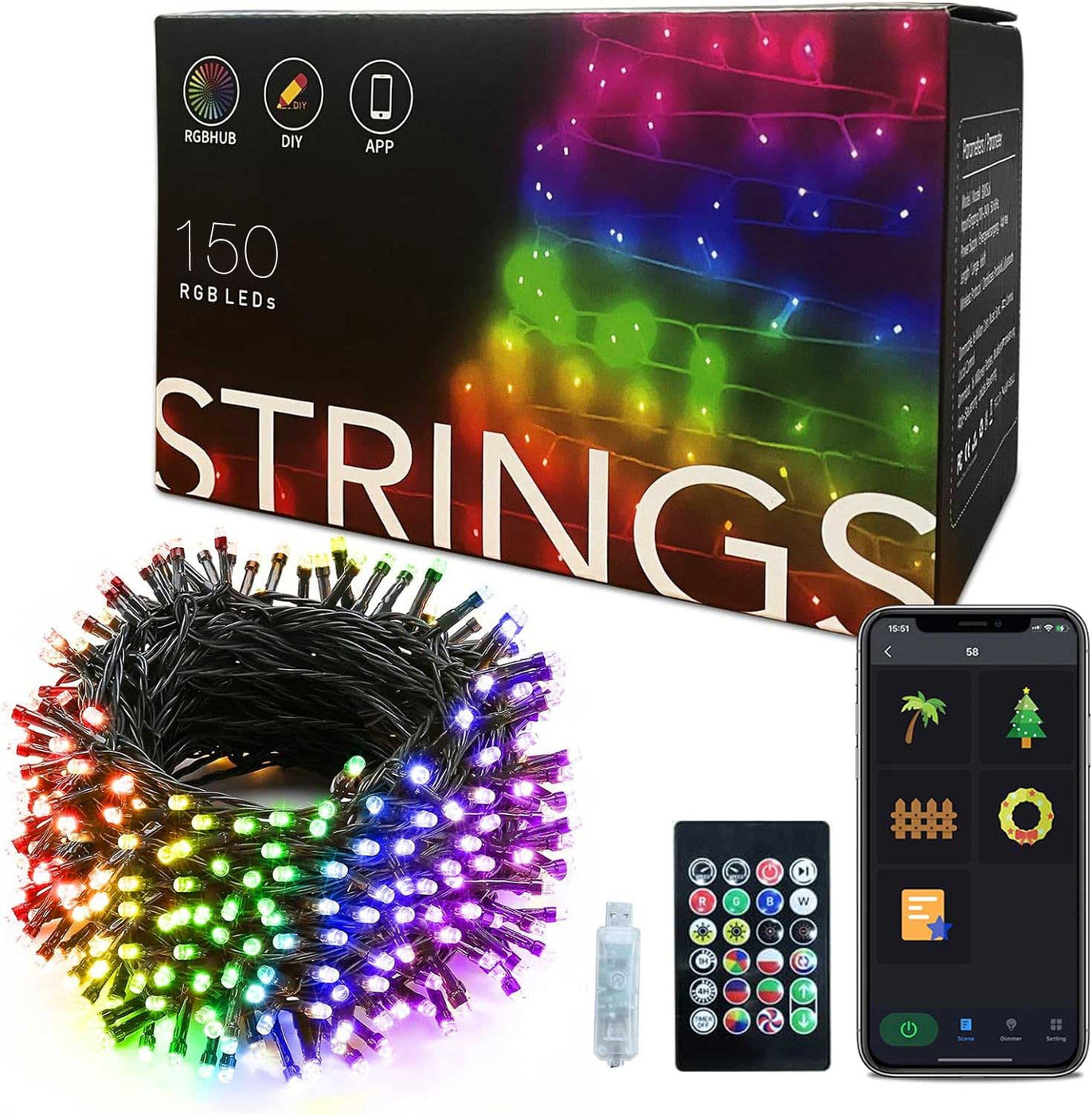 Dynamic Smart Programmable Christmas RGB String Lights Outdoor Indoor ...
