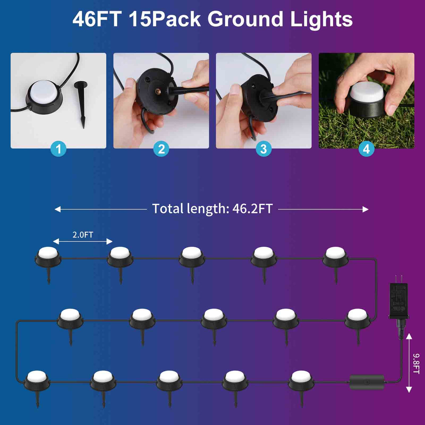 Outdoor Smart Ground Lights 46FT 15PCS/Pack — AvatarControls