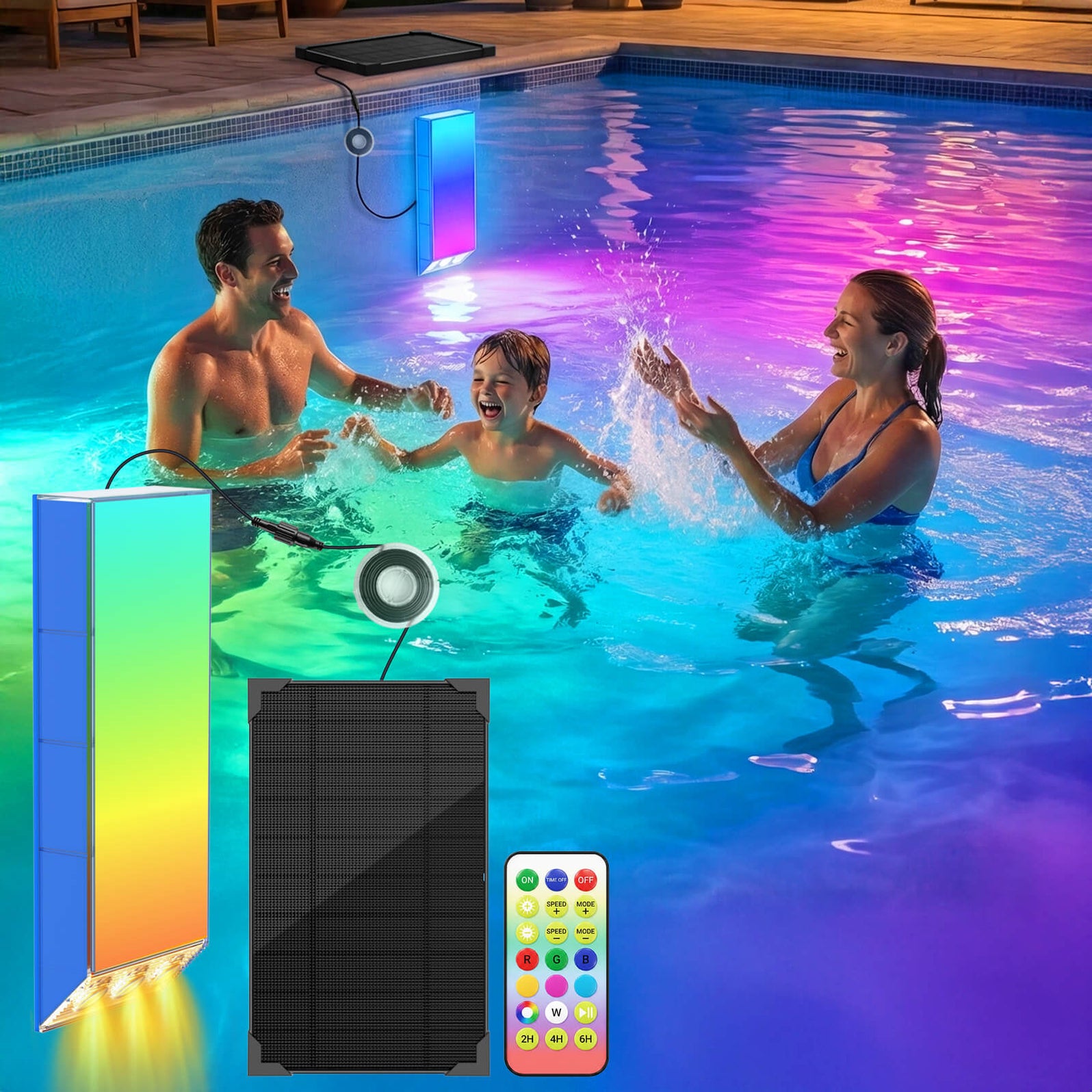 Solar Powered Color Changing Underwater Submersible Pool Lights with R ...