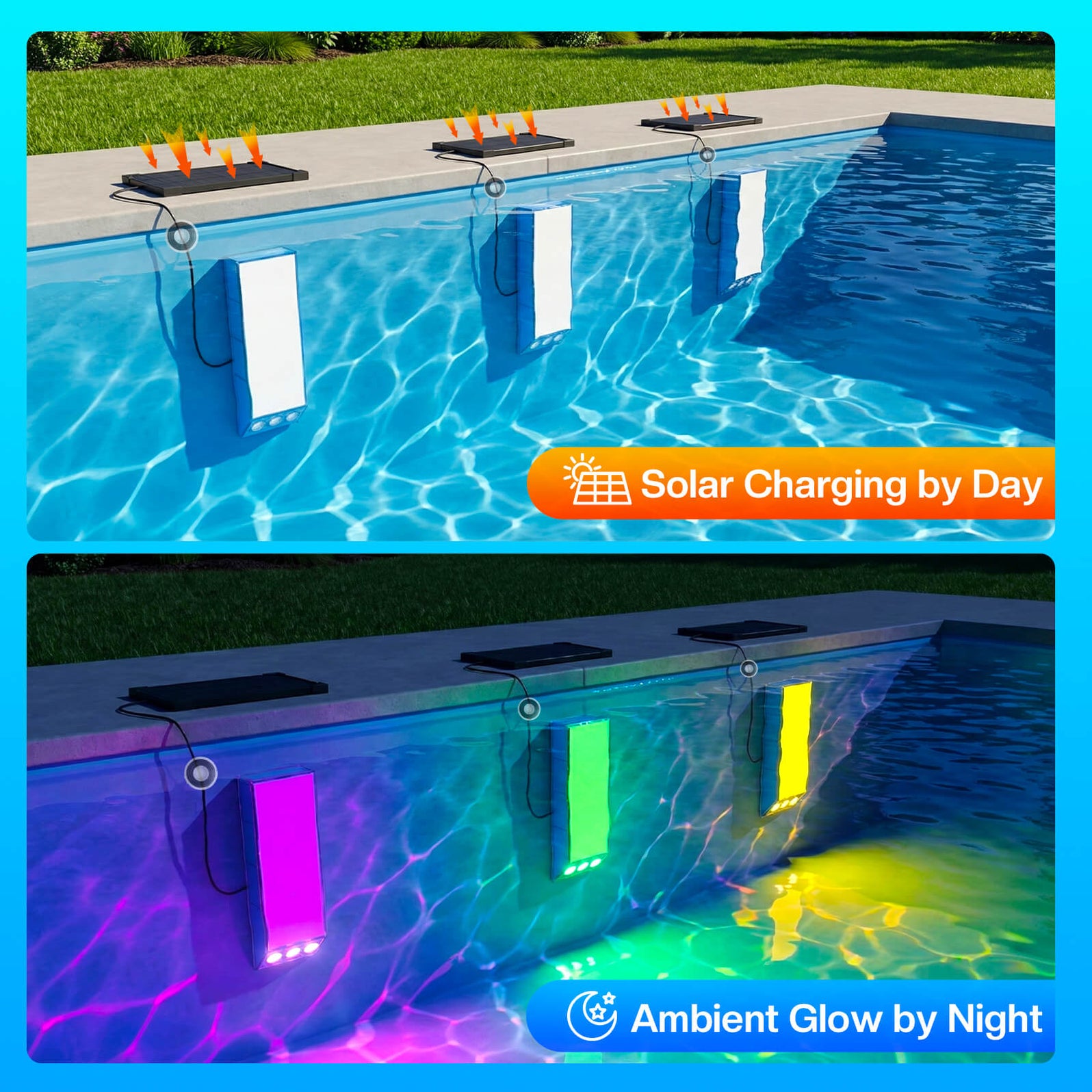 Solar Powered Color Changing Underwater Submersible Pool Lights with R ...