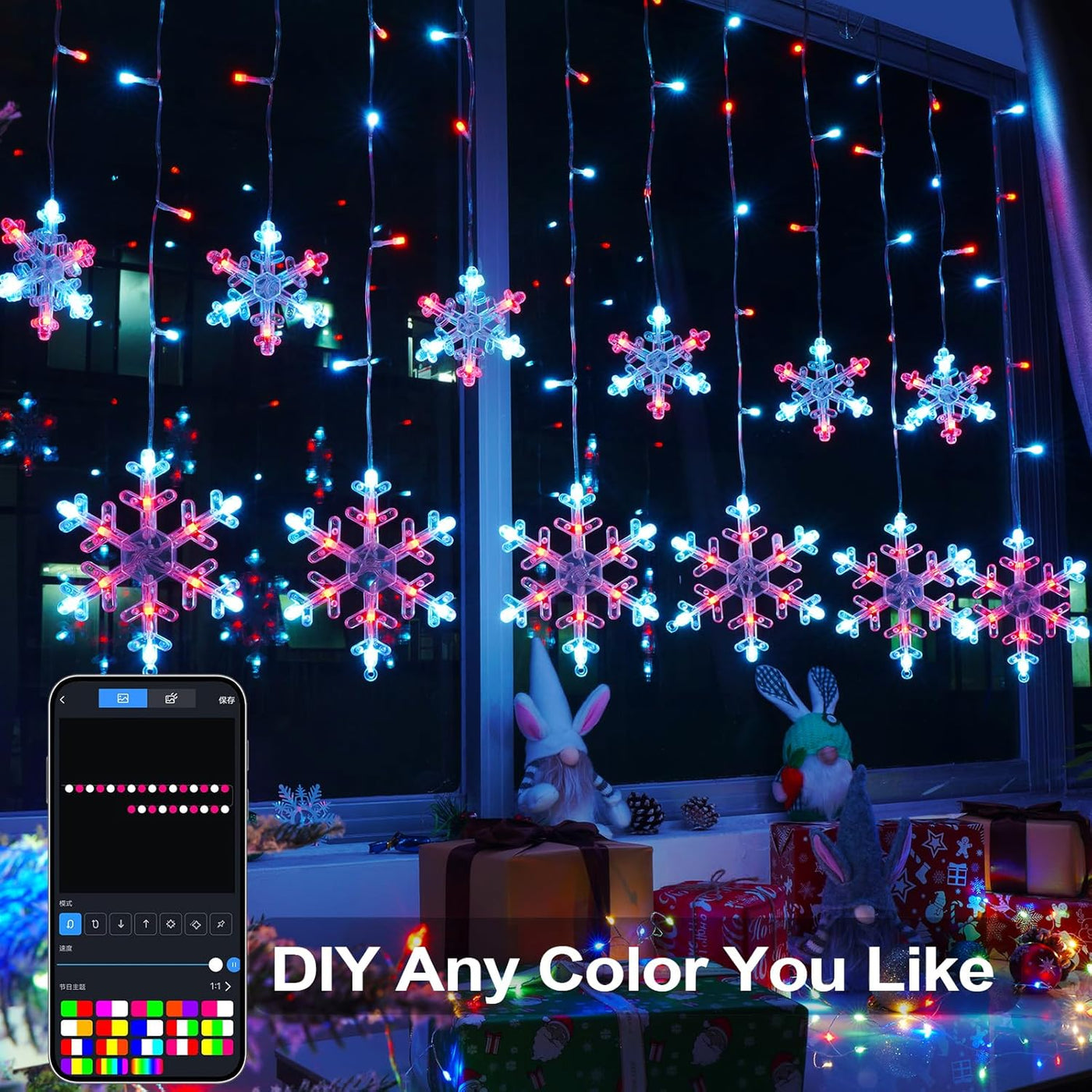 Smart Christmas Snowflake Icicle Lights, APP Remote Control 16 Million ...