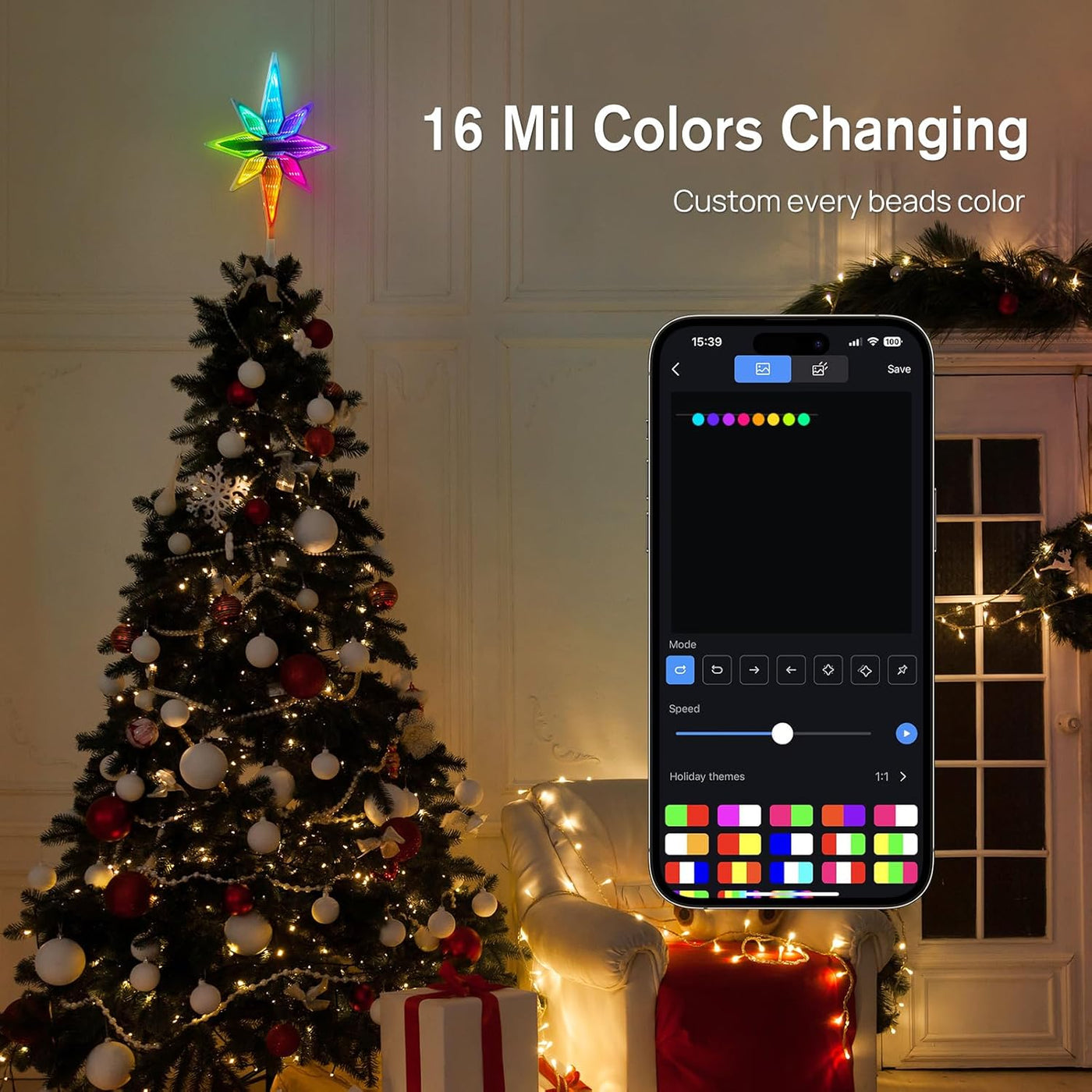 12" Smart Christmas Tree Topper Bethlehem Star Infinity Mirror ...