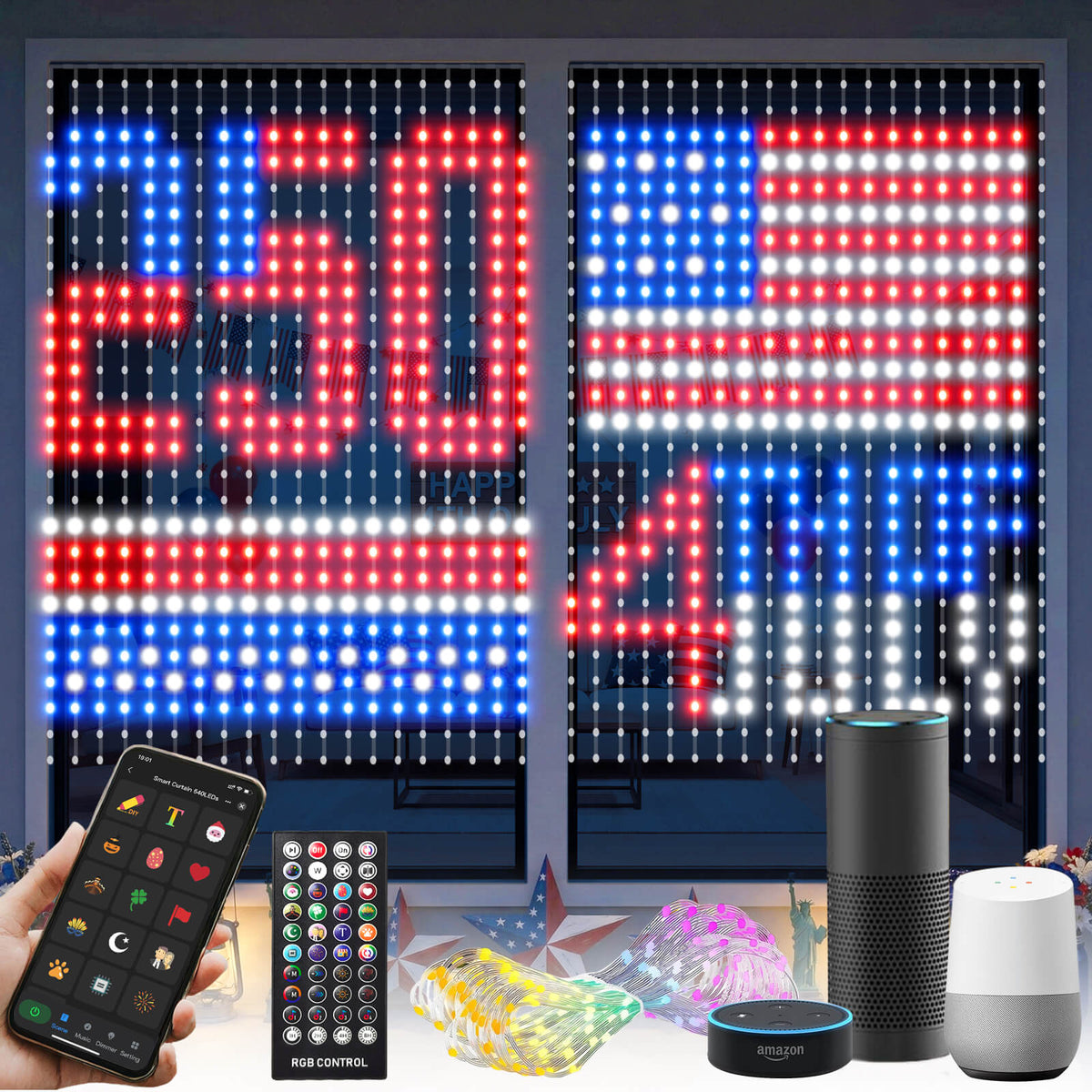 Smart Curtain Lights 540 Programmable RGBIC Fairy LED Lights 5 x 6.9ft ...