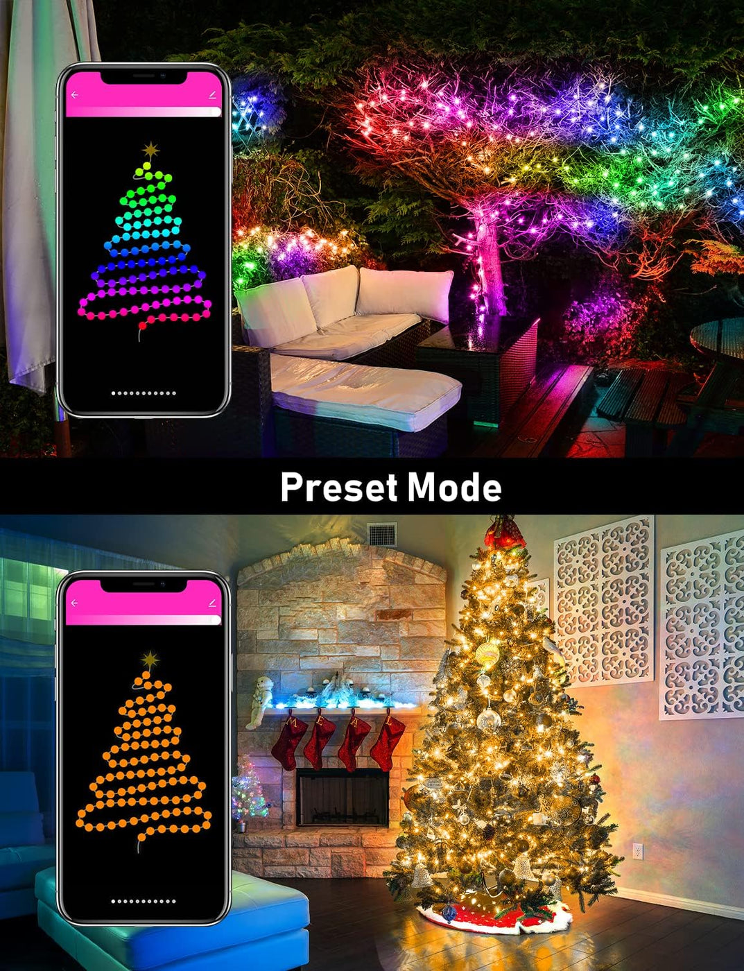 Outdoor String Lights Hello Fairy App Control 33FT/10M RGB 100LEDs ...