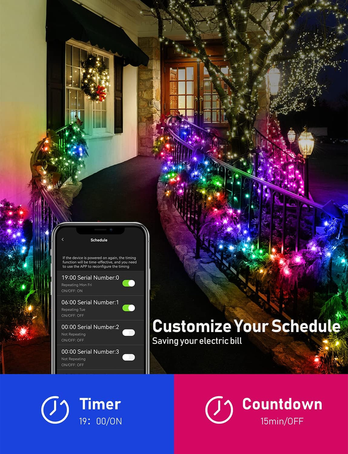 Outdoor String Lights Hello Fairy App Control 33FT/10M RGB 100LEDs ...