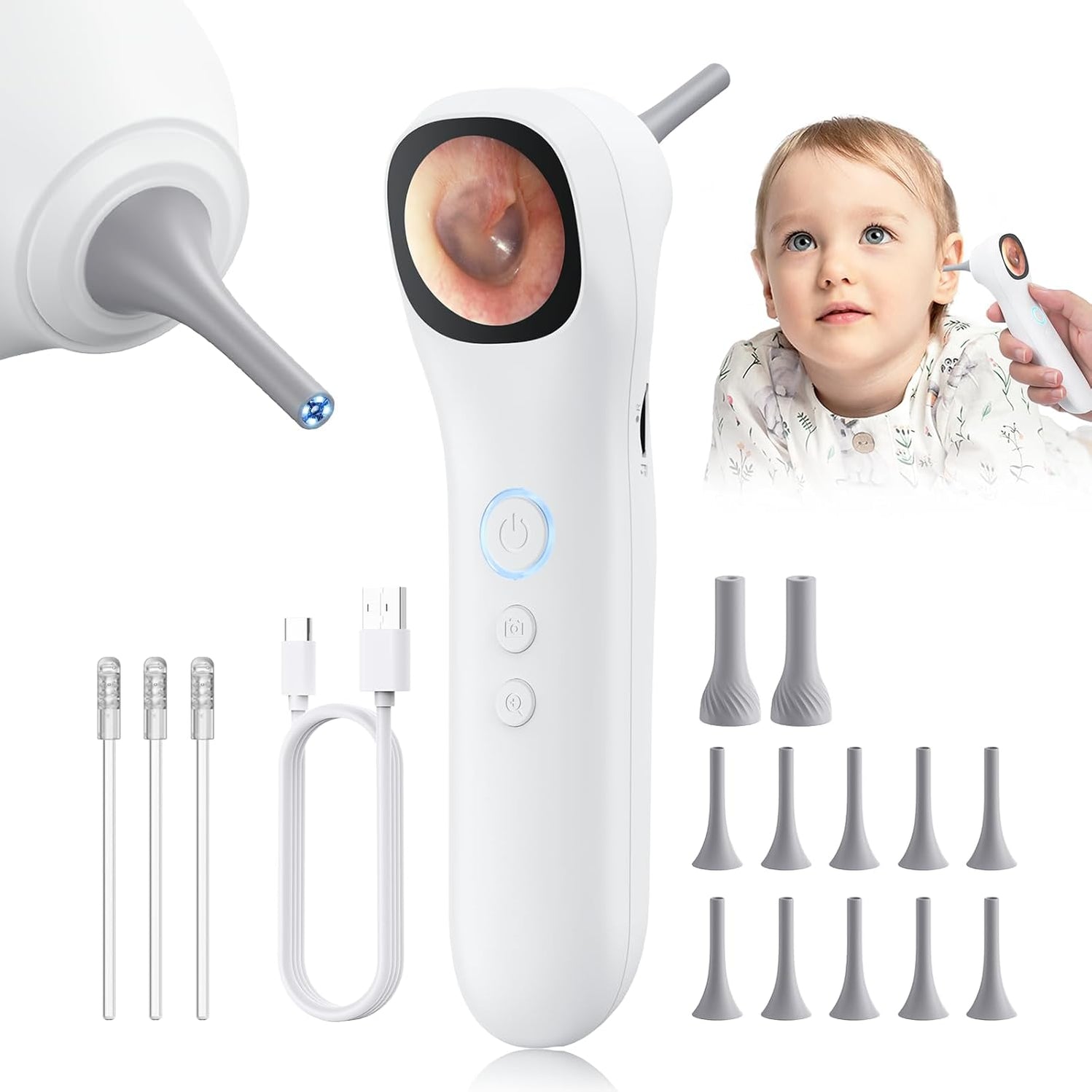 Otoscope Ear Camera with 1.21” Screen, 1080P Ear Scope with 4 LED Ligh ...