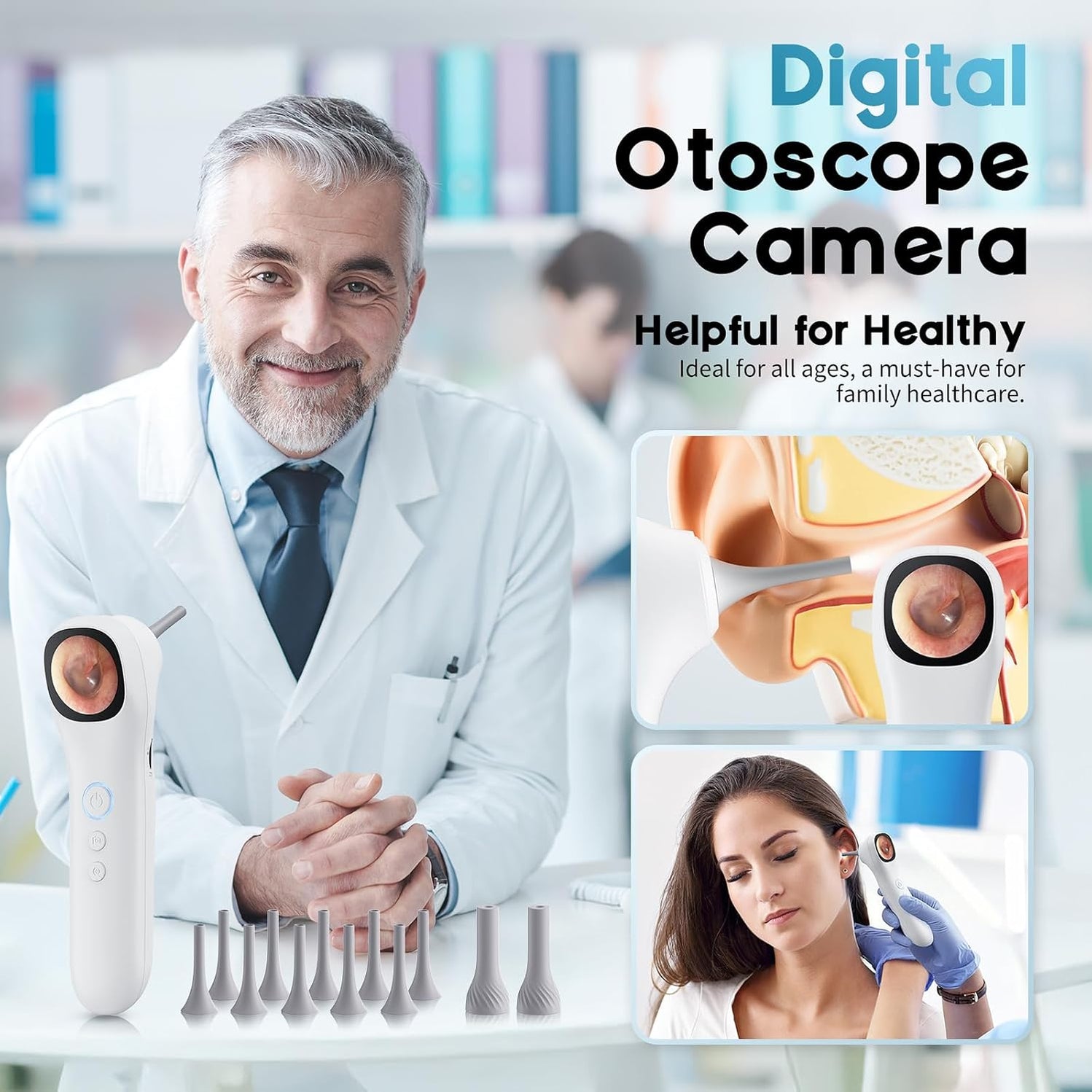 Otoscope Ear Camera with 1.21” Screen, 1080P Ear Scope with 4 LED Ligh ...