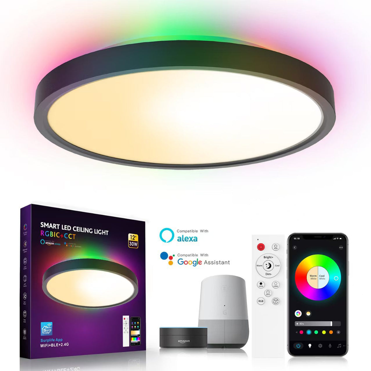Dimmable RGB Smart Wi-Fi Ceiling Light - 30W 12inch — AvatarControls