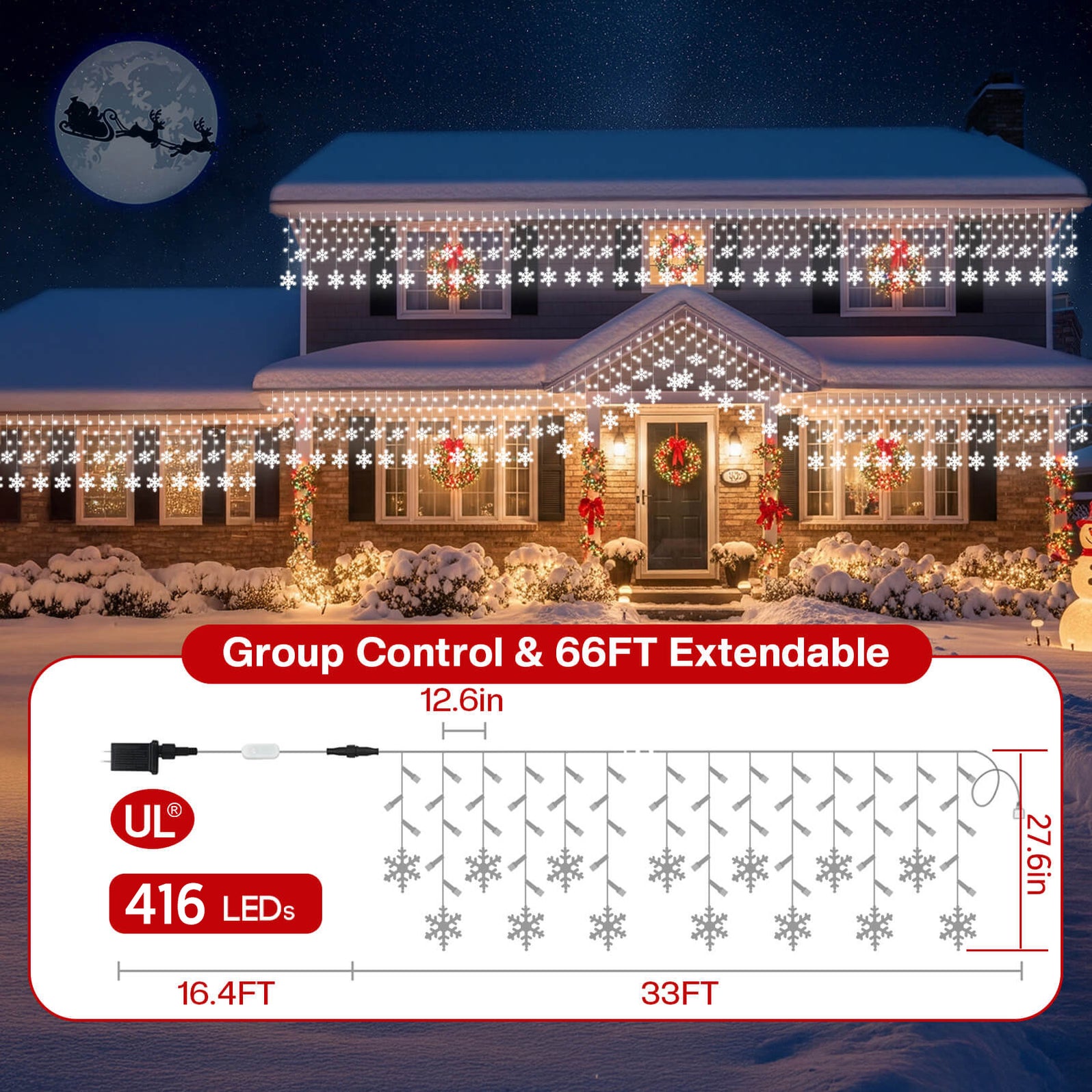 Smart Christmas Snowflake Icicle Lights, APP Remote Control 16 Million ...