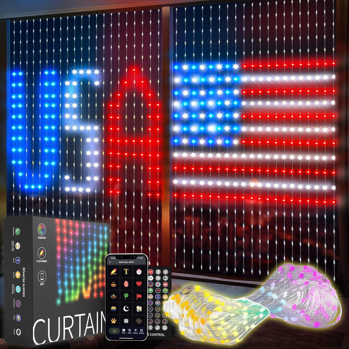 Smart Curtain Lights String with 540 RGB LEDs DIY Your Effects ...