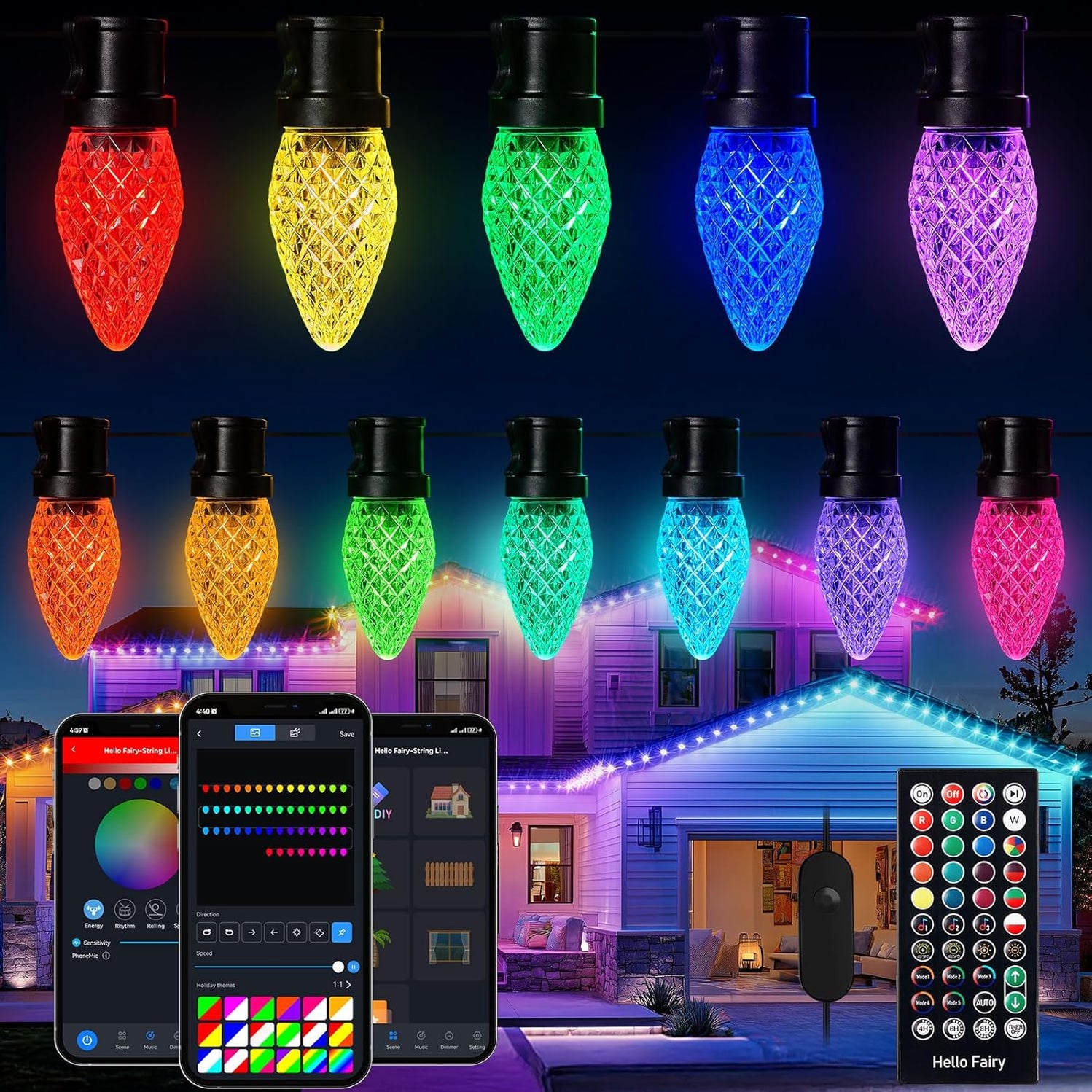 Dynamic C7/C9 Christmas Strawberry Smart String Lights with Programmab ...