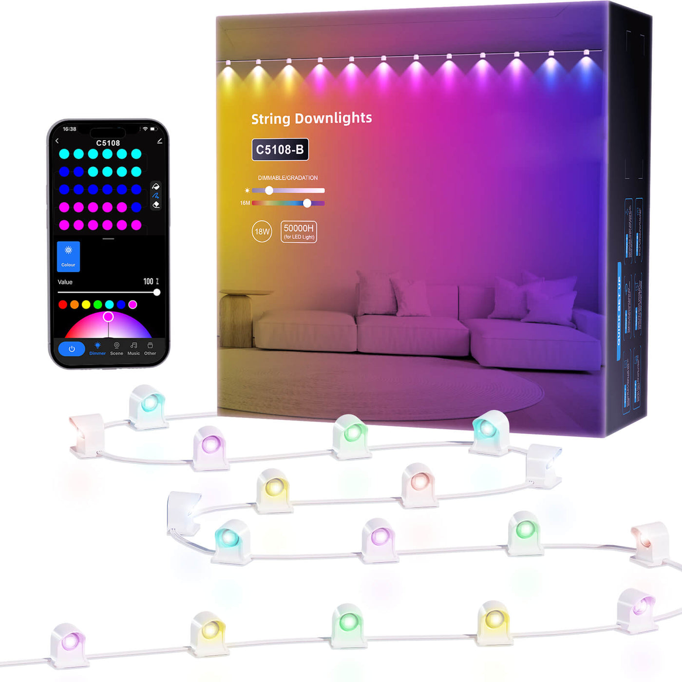 Indoor Smart String Downlights 28FT/30LEDs - $79 — AvatarControls