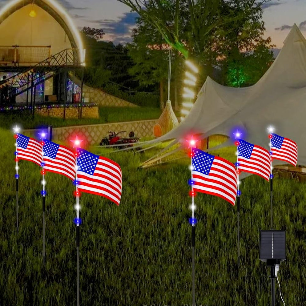 Solar Outdoor American Flag Pathway Lights Set of 6 — AvatarControls