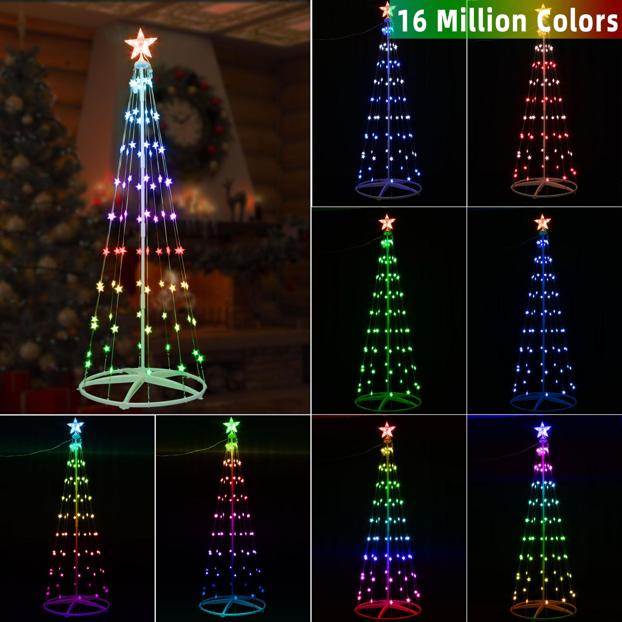 6-ft/7-ft Smart Christmas Cone Tree Star String Lights USB-powered 202 ...