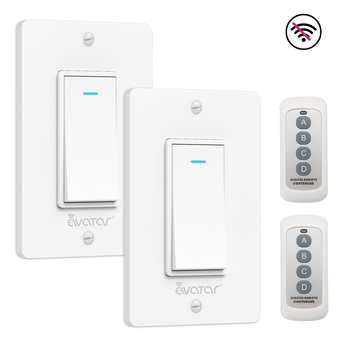 In-wall Single Pole Light Switch Remote Kit No Wi-Fi or App Needed 2-P ...